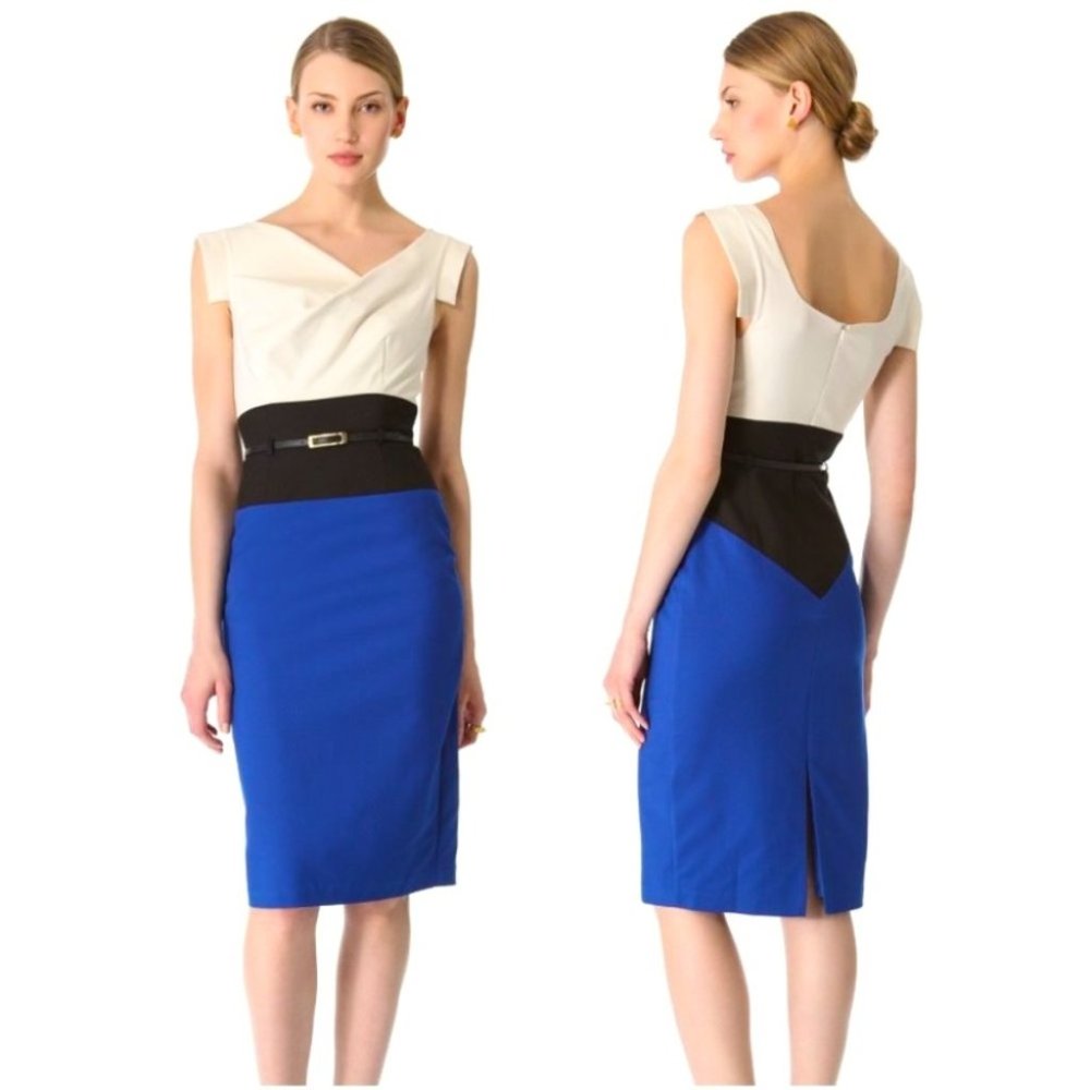 Black Halo Jackie O Tricolor Colorblock Dress Sz 4 - Gem